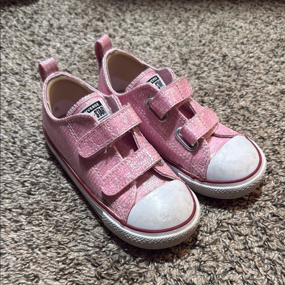 Converse | Shoes | Converse All Star Pink Glitter Velcro Sneakers ...